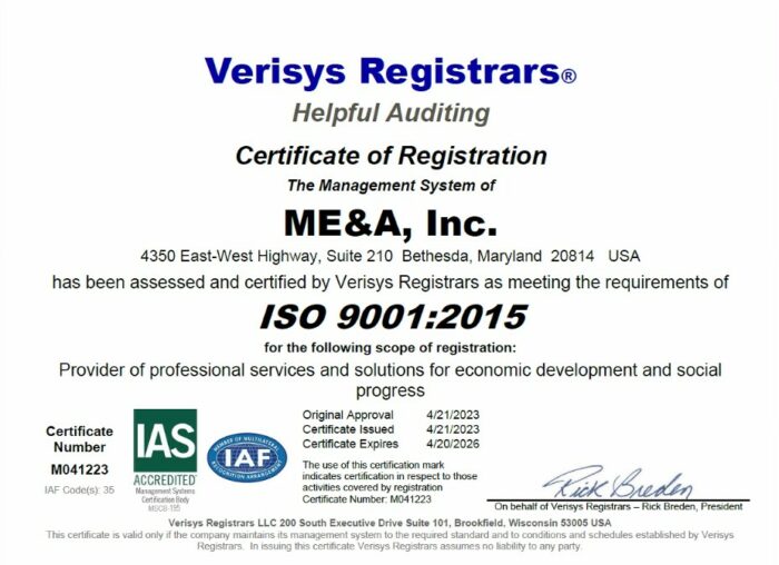 ME&A Proud to Announce ISO 9001 Certification – ME&A