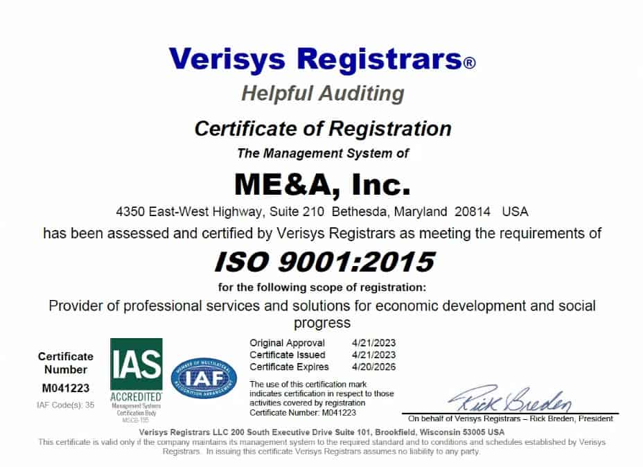 ME&A Proud to Announce ISO 9001 Certification – ME&A